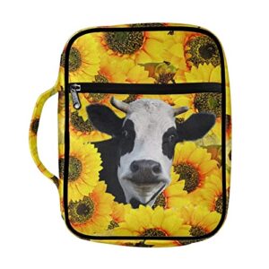 drydeepin cute cow cattle yellow sunflower print bible case for women bible journaling supplies bible carrying bag with zipper bible book covers large briefcase bag for work