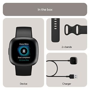 Fitbit Versa 4 Fitness Smartwatch with Daily Readiness, GPS, 24/7 Heart Rate, 40+ Exercise Modes, Sleep Tracking and more, Black/Graphite, One Size (S & L Bands Included)