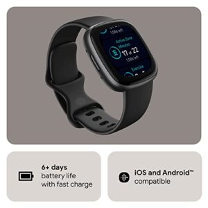 Fitbit Versa 4 Fitness Smartwatch with Daily Readiness, GPS, 24/7 Heart Rate, 40+ Exercise Modes, Sleep Tracking and more, Black/Graphite, One Size (S & L Bands Included)