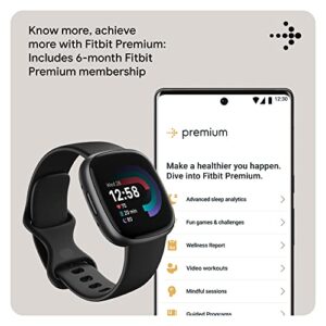 Fitbit Versa 4 Fitness Smartwatch with Daily Readiness, GPS, 24/7 Heart Rate, 40+ Exercise Modes, Sleep Tracking and more, Black/Graphite, One Size (S & L Bands Included)