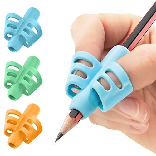 Stylo Pencil Grips for Kids Handwriting, Perfect Pencil Holders for Kids Home Schooling and Preschool - Writing Tools for Kids, Assorted Pen Grips, Christmas Gifts (Pack of 3)