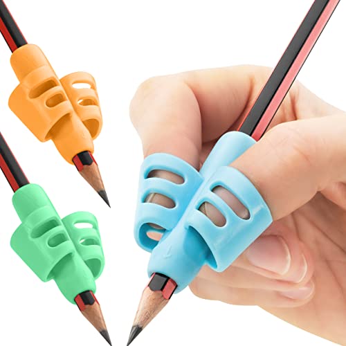 Stylo Pencil Grips for Kids Handwriting, Perfect Pencil Holders for Kids Home Schooling and Preschool - Writing Tools for Kids, Assorted Pen Grips, Christmas Gifts (Pack of 3)