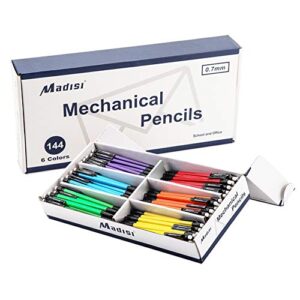 madisi mechanical pencil, 0.7mm medium point, hb #2 lead, assorted barrels, 144-count