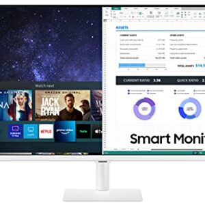 SAMSUNG 27" M50B Series FHD Smart Monitor w/Streaming TV, 4ms, 60Hz, HDMI, HDR10, Watch Netflix, YouTube and More, Slimfit Camera, IoT Hub, Mobile Connectivity, 2022, LS27BM501ENXZA, White