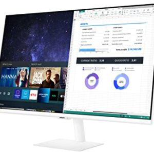 SAMSUNG 27" M50B Series FHD Smart Monitor w/Streaming TV, 4ms, 60Hz, HDMI, HDR10, Watch Netflix, YouTube and More, Slimfit Camera, IoT Hub, Mobile Connectivity, 2022, LS27BM501ENXZA, White