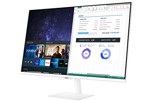 SAMSUNG 27" M50B Series FHD Smart Monitor w/Streaming TV, 4ms, 60Hz, HDMI, HDR10, Watch Netflix, YouTube and More, Slimfit Camera, IoT Hub, Mobile Connectivity, 2022, LS27BM501ENXZA, White