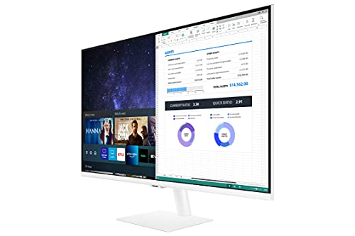 SAMSUNG 27" M50B Series FHD Smart Monitor w/Streaming TV, 4ms, 60Hz, HDMI, HDR10, Watch Netflix, YouTube and More, Slimfit Camera, IoT Hub, Mobile Connectivity, 2022, LS27BM501ENXZA, White