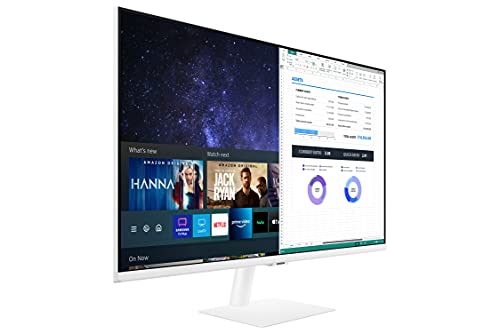 SAMSUNG 27" M50B Series FHD Smart Monitor w/Streaming TV, 4ms, 60Hz, HDMI, HDR10, Watch Netflix, YouTube and More, Slimfit Camera, IoT Hub, Mobile Connectivity, 2022, LS27BM501ENXZA, White