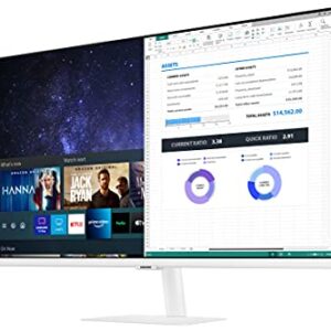 SAMSUNG 27" M50B Series FHD Smart Monitor w/Streaming TV, 4ms, 60Hz, HDMI, HDR10, Watch Netflix, YouTube and More, Slimfit Camera, IoT Hub, Mobile Connectivity, 2022, LS27BM501ENXZA, White