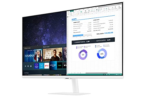 SAMSUNG 27" M50B Series FHD Smart Monitor w/Streaming TV, 4ms, 60Hz, HDMI, HDR10, Watch Netflix, YouTube and More, Slimfit Camera, IoT Hub, Mobile Connectivity, 2022, LS27BM501ENXZA, White