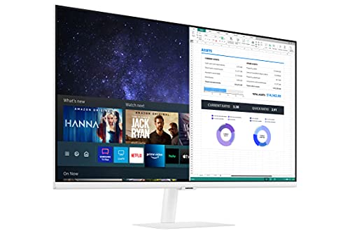 SAMSUNG 27" M50B Series FHD Smart Monitor w/Streaming TV, 4ms, 60Hz, HDMI, HDR10, Watch Netflix, YouTube and More, Slimfit Camera, IoT Hub, Mobile Connectivity, 2022, LS27BM501ENXZA, White