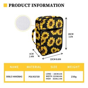 SCRAWLGOD American Flag Sunflower Cow Print Bible Cover Carrying Book Case for Women Girls Bible Bag Bible Protective with Handle and Zippered Pocket