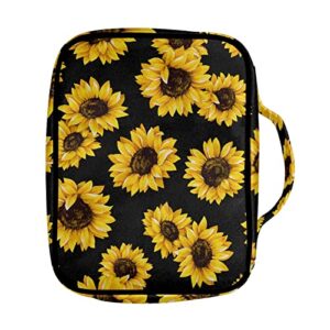 SCRAWLGOD American Flag Sunflower Cow Print Bible Cover Carrying Book Case for Women Girls Bible Bag Bible Protective with Handle and Zippered Pocket