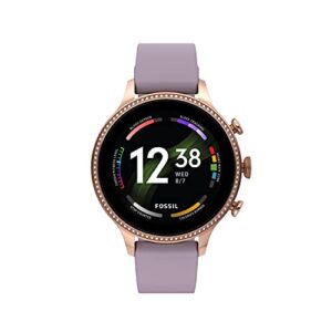 fossil unisex gen 6 42mm stainless steel and silicone touchscreen smart watch,fitness tracker, color: rose gold, purple (model: ftw6080v)