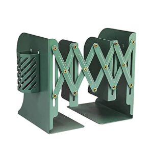 prvdv adjustable bookends adjustable metal bookends with pen holder retractable bookshelf book organizer desk book support stand storage tool (color : green)