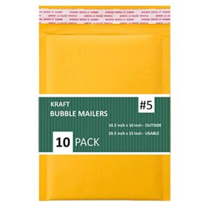 sales4less #5 kraft bubble mailers 10.5×16 inches shipping padded envelopes self seal waterproof cushioned mailer 10 pack, gold (kbmvr_10.5x16-10)