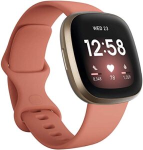 fitbit versa 3 health & fitness smartwatch with gps, 24/7 heart rate, alexa built-in, 6+ days battery, pink/gold, one size (s & l bands included)