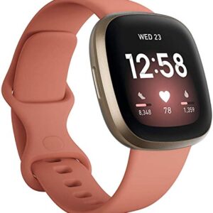 Fitbit Versa 3 Health & Fitness Smartwatch with GPS, 24/7 Heart Rate, Alexa Built-in, 6+ Days Battery, Pink/Gold, One Size (S & L Bands Included)