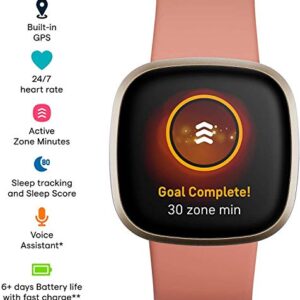 Fitbit Versa 3 Health & Fitness Smartwatch with GPS, 24/7 Heart Rate, Alexa Built-in, 6+ Days Battery, Pink/Gold, One Size (S & L Bands Included)