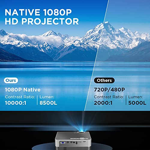 Projector with WiFi and Bluetooth, Native 1080P 9500L Full HD Outdoor Movie Projector, DBPOWER Mini Portable Media Video Projector Support iOS/Android Sync Screen and Zoom Compatible w/PC/DVD/TV