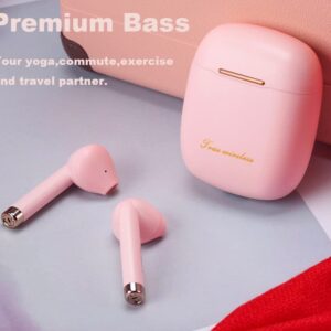 SEEWAY Wireless Earbuds Pink,Bluetooth Earbuds V5.1 True Wireless Earbuds Smart Touch Control 25 Hours Playtime, USB-C Charge, Premium Deep Bass for Sports,Commute,Work (Pink)