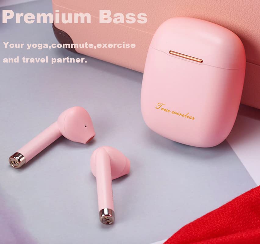 SEEWAY Wireless Earbuds Pink,Bluetooth Earbuds V5.1 True Wireless Earbuds Smart Touch Control 25 Hours Playtime, USB-C Charge, Premium Deep Bass for Sports,Commute,Work (Pink)