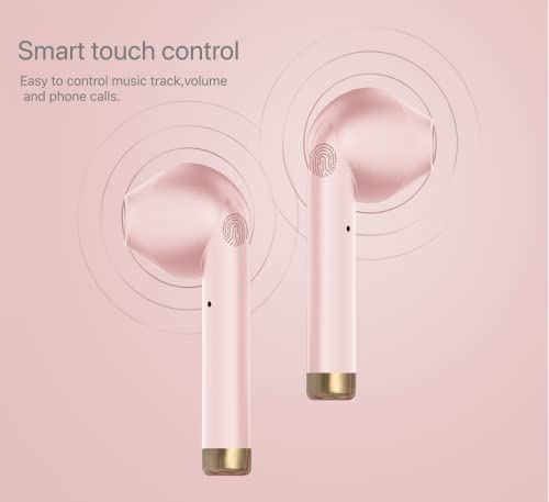 SEEWAY Wireless Earbuds Pink,Bluetooth Earbuds V5.1 True Wireless Earbuds Smart Touch Control 25 Hours Playtime, USB-C Charge, Premium Deep Bass for Sports,Commute,Work (Pink)