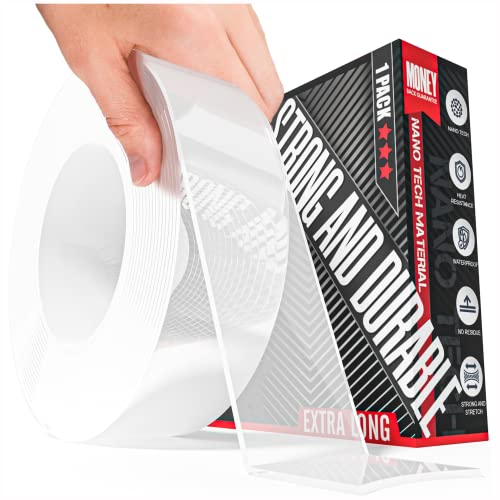 Tough Double Sided Mounting Tape Removable 1.18" x 118 inches Clear Nano Double Sided Tape Heavy Duty, Multipurpose Tape Picture Hanging Strip Adhesive Poster Carpet Tape (1.18" x 9.85 FT (1 Pack))