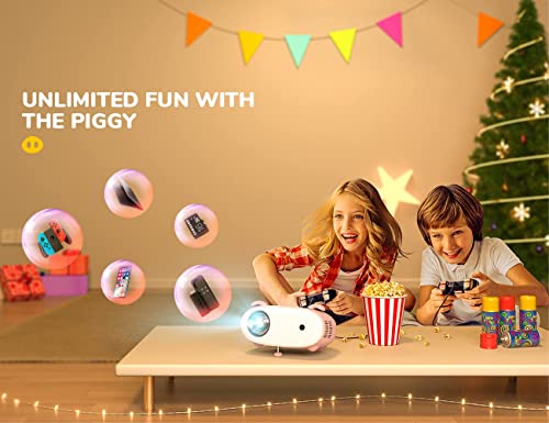 Mini Projector, Portable Video Projector w/ 1080P Supported and 300'' Display, LED Phone Projector for Kids Gifts, Cartoons TV Movie, Party Game, Compatible with HDMI, USB, TV Stick iOS & Android