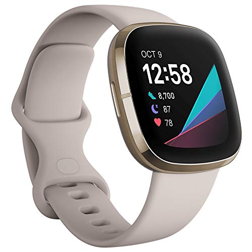 Fitbit Sense Health & Fitness Smartwatch W/ GPS, Bluetooth Call/Text, Heart Rate SpO2, ECG, Skin Temperature & Stress Sensing (S & L Bands, 90 Day Premium Included) International Version (White/Gold)