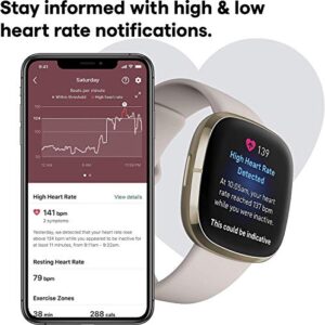 Fitbit Sense Health & Fitness Smartwatch W/ GPS, Bluetooth Call/Text, Heart Rate SpO2, ECG, Skin Temperature & Stress Sensing (S & L Bands, 90 Day Premium Included) International Version (White/Gold)