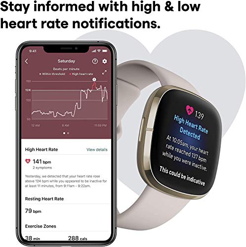 Fitbit Sense Health & Fitness Smartwatch W/ GPS, Bluetooth Call/Text, Heart Rate SpO2, ECG, Skin Temperature & Stress Sensing (S & L Bands, 90 Day Premium Included) International Version (White/Gold)