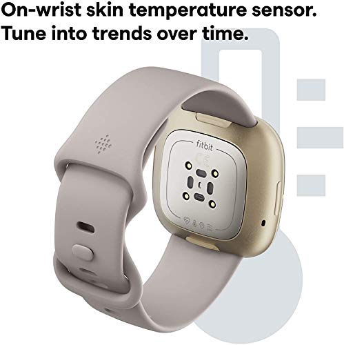 Fitbit Sense Health & Fitness Smartwatch W/ GPS, Bluetooth Call/Text, Heart Rate SpO2, ECG, Skin Temperature & Stress Sensing (S & L Bands, 90 Day Premium Included) International Version (White/Gold)