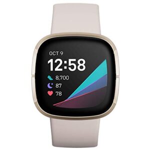 Fitbit Sense Health & Fitness Smartwatch W/ GPS, Bluetooth Call/Text, Heart Rate SpO2, ECG, Skin Temperature & Stress Sensing (S & L Bands, 90 Day Premium Included) International Version (White/Gold)