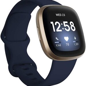 Fitbit Versa 3 Health & Fitness Smartwatch W/ Bluetooth Calls/Texts, Fast Charging, GPS, Heart Rate SpO2, 6+ Days Battery (S & L Bands, 90 Day Premium Included) International Version (Blue/Gold)