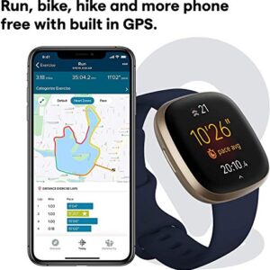 Fitbit Versa 3 Health & Fitness Smartwatch W/ Bluetooth Calls/Texts, Fast Charging, GPS, Heart Rate SpO2, 6+ Days Battery (S & L Bands, 90 Day Premium Included) International Version (Blue/Gold)