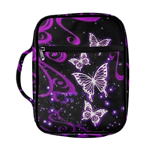 GIFTPUZZ Purple Butterfly Bible Covers for Women Men Handle Bible Case Bag Bible Cover Carrier Carrying Organizer Bag Bible Accessory