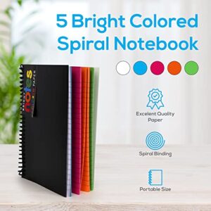 Spiral Notebook, 5x7 Inch Notebooks - Wirebound College Ruled Note Books, Bright Neon Colored Lined Paper, Perforated Notepad Memo Books - Durable Poly Cover, Journaling Notebook - 100 Sheets - 3 Pack