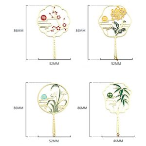 TJLSS Metal Bookmark Fan, Classical Chinese Style Plum, Orchid, Chrysanthemum, Bookmark Creative Small Fresh