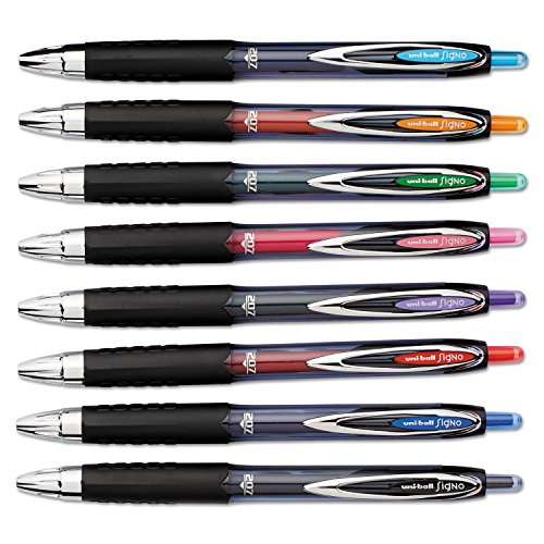 Uni-Ball 40110 Signo Gel 207 Roller Ball Retractable Gel Pen Assorted Ink Medium 8/Set