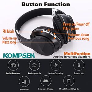 KOMPSEN Adult Noise Cancelling Headphones Wireless Bluetooth Headphones with Microphone Deep Bass Comfortable Over Ear Headphones Foldable for Cellphone PC Online Class Game Office Home Travel-Orange