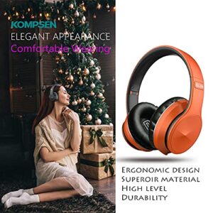 KOMPSEN Adult Noise Cancelling Headphones Wireless Bluetooth Headphones with Microphone Deep Bass Comfortable Over Ear Headphones Foldable for Cellphone PC Online Class Game Office Home Travel-Orange