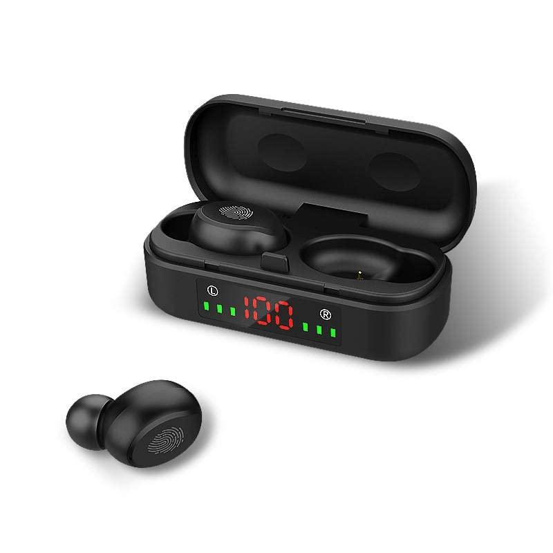 True Wireless Earbuds Bluetooth Headphones Digital Display Touch Control Charging Case Hands-Free Best Sport-Black