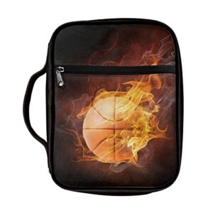 pzuqiu fire basketball bible covers for women men boys girls bible carrying case church bible bag with handle and zipper