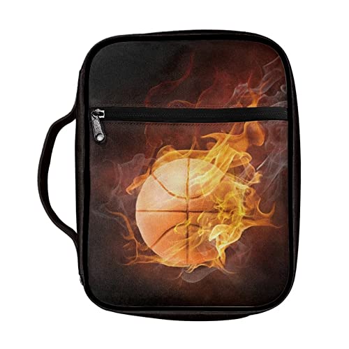 Pzuqiu Fire Basketball Bible Covers for Women Men Boys Girls Bible Carrying Case Church Bible Bag with Handle and Zipper