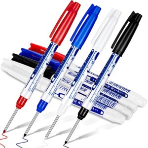 4 pcs deep reach markers long nose marker waterproof deep hole marker carpenter ink marker 30 mm reach permanent markers and marker pens for carpenters builders construction, 4 colors