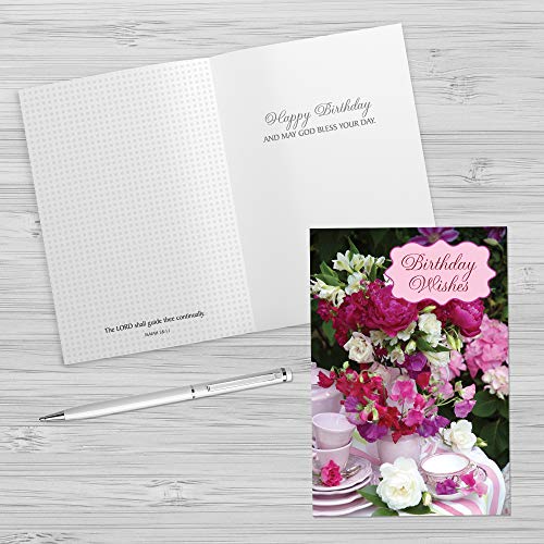 Designer Greetings Faithfully Yours Inspirational Birthday Boxed Card Assortment, Teacup Wishes with Biblical Scripture Verses (Box of 12 Greeting Cards with Envelopes), Purple (658-00510-000)