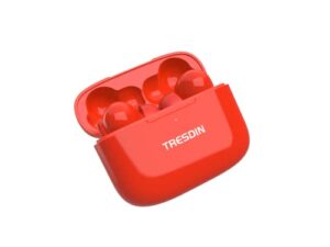 tresdin jello2 foxconn made true wireless stereo noise cancelling headset bluetooth 5.0 compatible with tv smart phone laptop wireless charging ipx4 waterproof travel mountaineering red