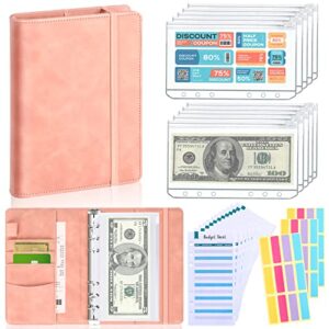 lintru budget binder with zipper envelopes, money organizer for cash, a6 binder with 10pcs cash envelopes for budgeting, 12pcs budget sheets and 36pcs stickers for savings binder (pink)