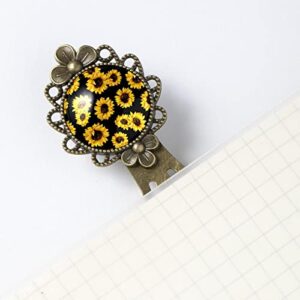 Sunflower Flowers Pattern Metal Bookmark Ruler, Bronze Book Mark Retro Bookmark for Student, Kids, Teacher, Book Club